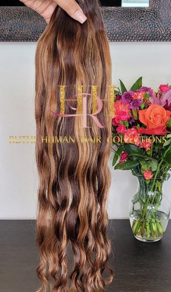 100% Raw Human hair cuticle intact Bundles, wavy highlighted – Ruthi ...