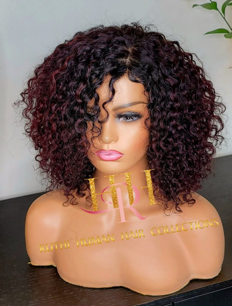 100% Humanhair lace wig kinkiy curly burguny – Ruthi Human Hair Collections